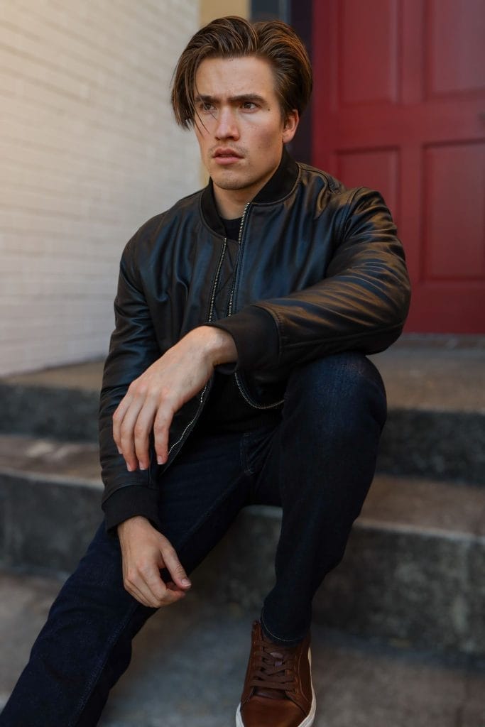 Ovlan Men's Black Leather Baseball Jacket - Premium Style