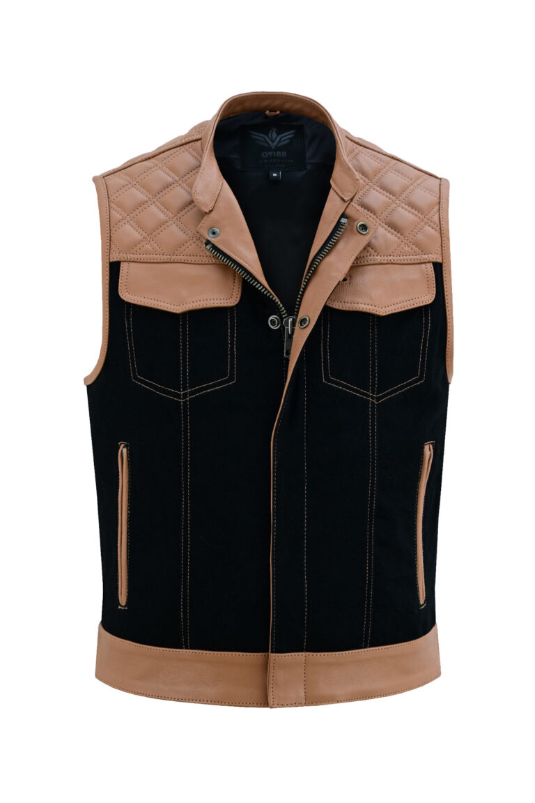 Ovlan Denim and Leather Motorcycle Vest - Premium Quality