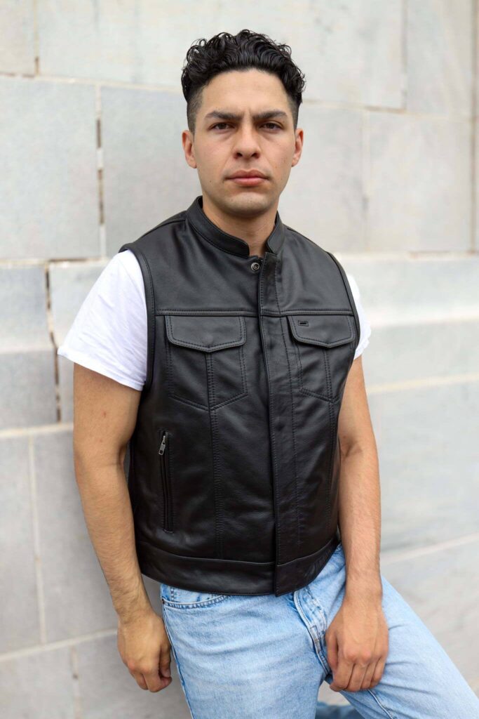 Ovlan Men's Classic Leather Motorcycle Vest